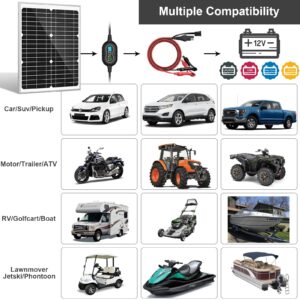 20W 12V Solar Panel Kit Battery Maintainer Trickle Charger Pro + Advanced 10A MPPT Charge Controller + SAE Battery Clip Cable for 12 Volt Boat Car RV Trailer Motorcycle Automotive Home Off Grid System