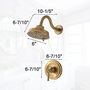 Bathroom Shower Only Faucet with Valve Brushed Gold, DAYONE Wall Mounted Shower Fixtures Complete Mixer, Single Function Shower Trim Kit Set, DAY152BTG