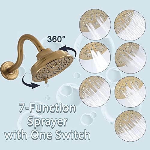 Bathroom Shower Only Faucet with Valve Brushed Gold, DAYONE Wall Mounted Shower Fixtures Complete Mixer, Single Function Shower Trim Kit Set, DAY152BTG