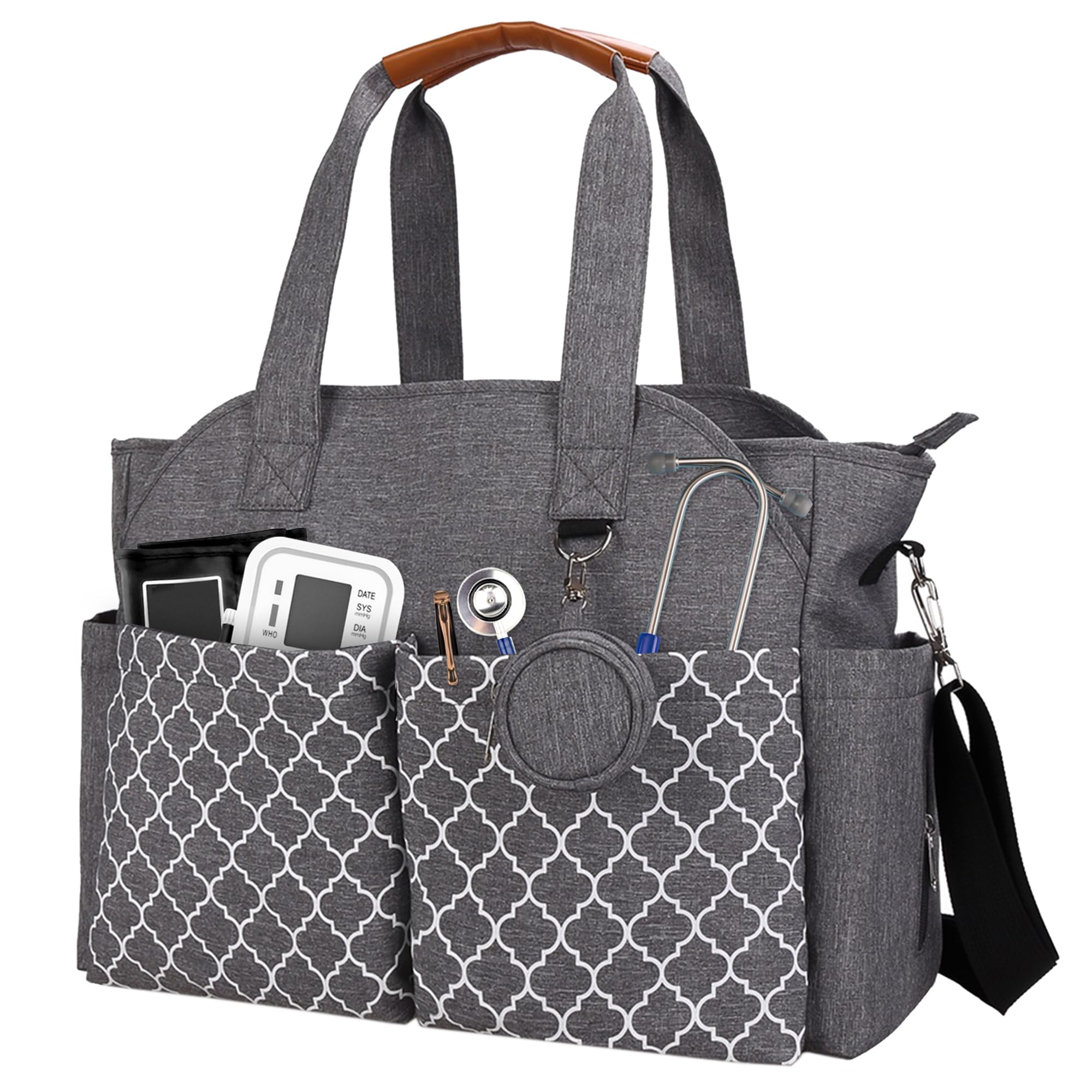 Korolev Nurse Bag for Work, Nurse Tote Bag, Nursing Bag with Multiple Pockets for Nurse and Working Women, Gray