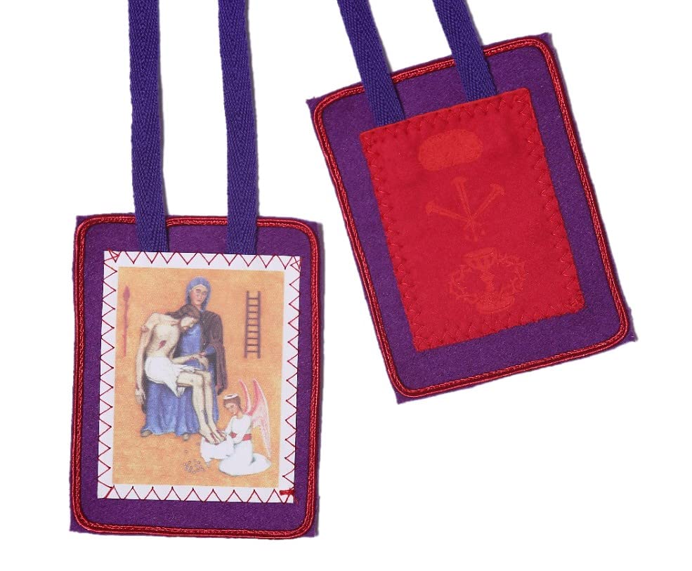 Wool Scapulars Catholic - Purple Scapular of Benediction and Protection - Scapular of Marie Julie Jahenny - Scapulars Catholic Necklace - Escapularios Catolicos Purple Scapular