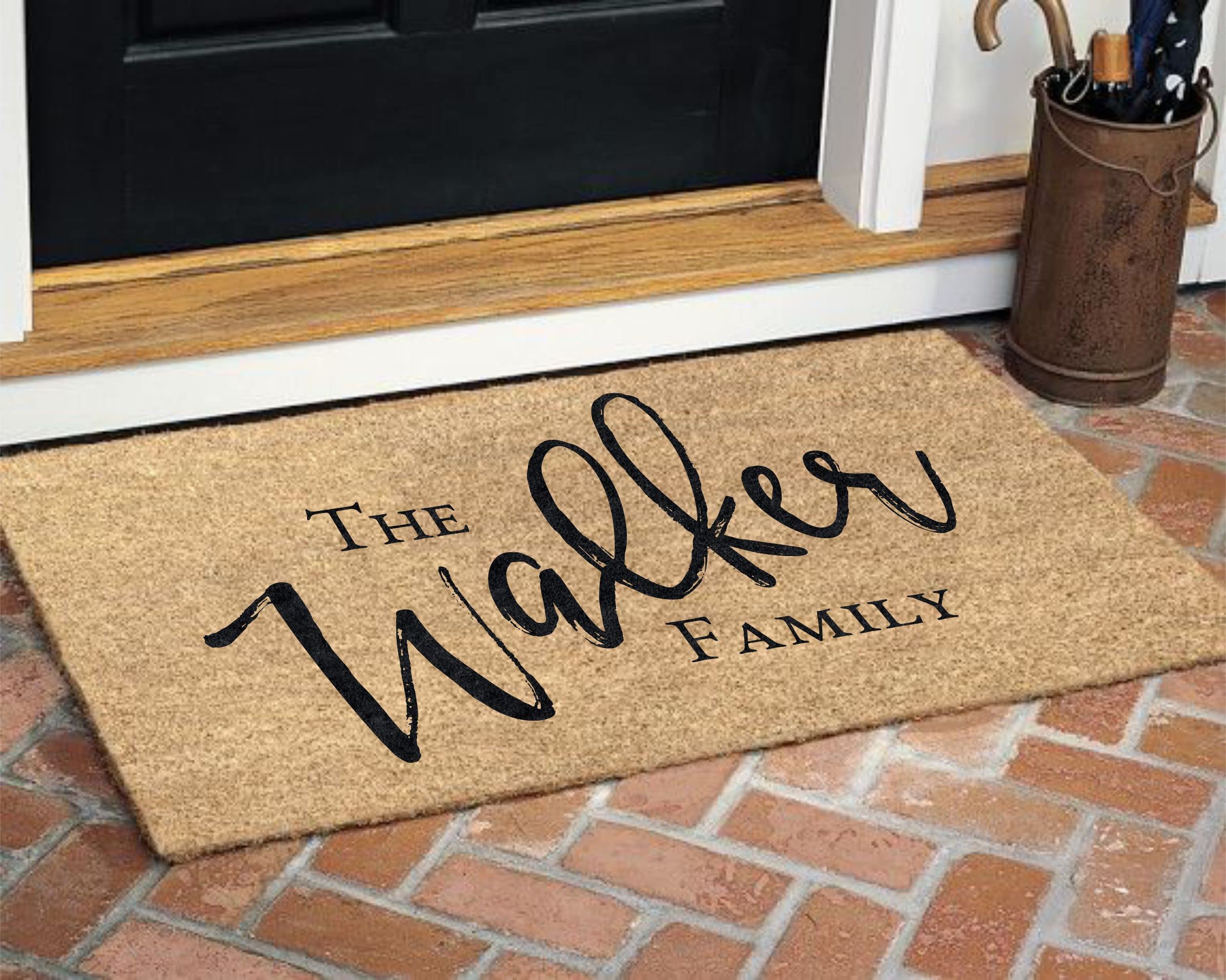 Personalized Family Name Coir Coconut Husk Doormat Door Mat 18x30 or 24x36 (18"x 30")