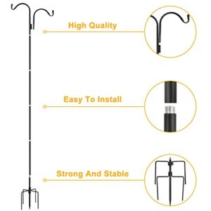 MIXXIDEA Double Shepherds Hook 91 Inch, Bird Feeder Pole with 5 Prong Base, 3/5 Thick Adjustable Hook for Hanging Bird Feeders, Plant Basket, Solar Lights Lantern, Weddings Decor (Black 2 Pack)