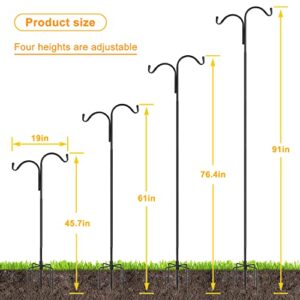 MIXXIDEA Double Shepherds Hook 91 Inch, Bird Feeder Pole with 5 Prong Base, 3/5 Thick Adjustable Hook for Hanging Bird Feeders, Plant Basket, Solar Lights Lantern, Weddings Decor (Black 2 Pack)