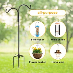 MIXXIDEA Double Shepherds Hook 91 Inch, Bird Feeder Pole with 5 Prong Base, 3/5 Thick Adjustable Hook for Hanging Bird Feeders, Plant Basket, Solar Lights Lantern, Weddings Decor (Black 2 Pack)