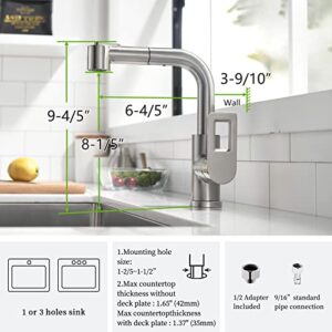 Bar Sink Faucet Brushed Nickel with Pull Out Sprayer, DAYONE Hollow Single Handle Faucets for RV/Kitchen with Deck Plate, DAY-351BN