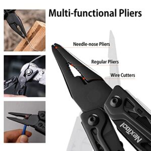 NexTool Black Knight Multitool Knife, 12 in 1 Stainless Steel Multitool, Pocket Knife with Self-Locking, Huge Scissors, 9 Screwdriver Bits, Bottle Opener for Camping Fishing Survival, Gifts for Men