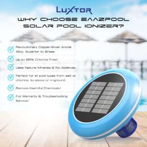 LUXTOR Solar Pool Ionizer, Cleaner, and Purifier Restores Clear, Chlorine-Free Water, Long Lasting Anode for 35,000 Gallons, Natural Shock for Swimming Areas, Smart Replacement