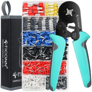 ticonn ferrule crimping tool kit with 1200pcs ferrules insulated wire terminals, self-adjustable ratchet wire crimper for awg 23–7 electrical wire connectors