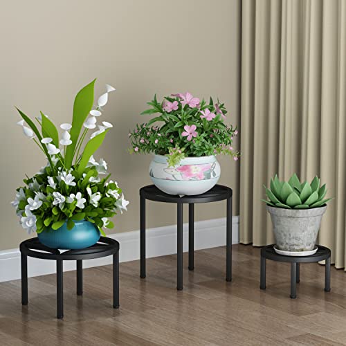 Zhongma Set of 3 Metal Plant Stand for Heavy Potted Plant, 220 LBS Capacity & Heavy Duty Construction, Low Plant Stand for Home Indoor and Outdoor, Sturdy Plant Stand without Installation Required