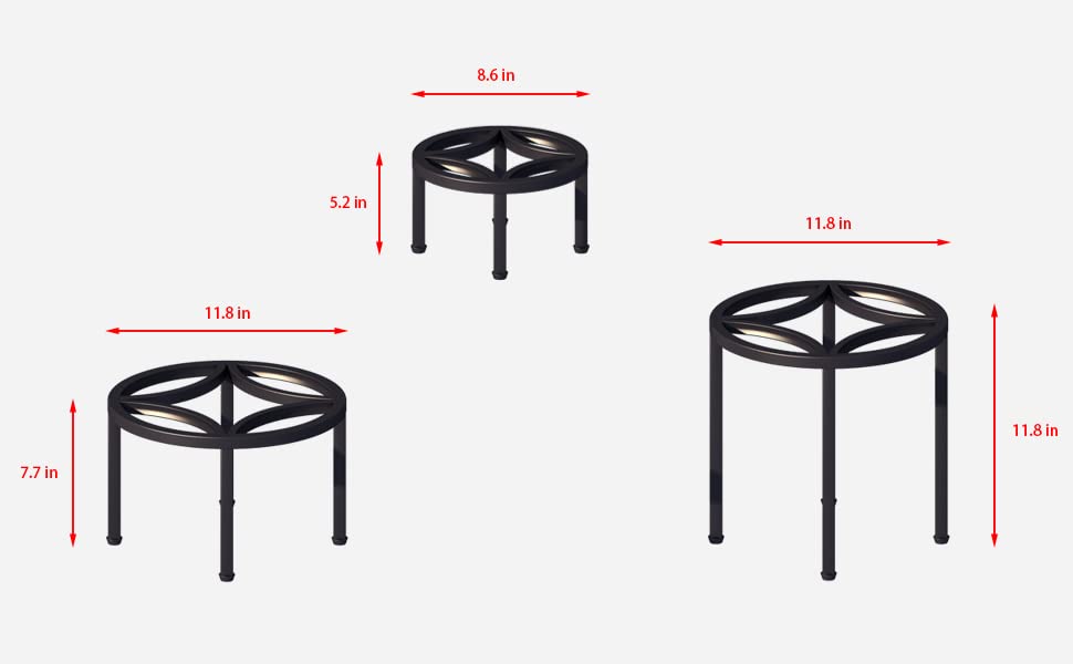 Zhongma Set of 3 Metal Plant Stand for Heavy Potted Plant, 220 LBS Capacity & Heavy Duty Construction, Low Plant Stand for Home Indoor and Outdoor, Sturdy Plant Stand without Installation Required