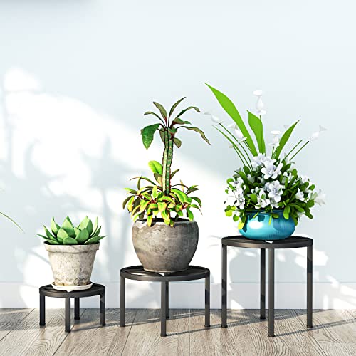 Zhongma Set of 3 Metal Plant Stand for Heavy Potted Plant, 220 LBS Capacity & Heavy Duty Construction, Low Plant Stand for Home Indoor and Outdoor, Sturdy Plant Stand without Installation Required