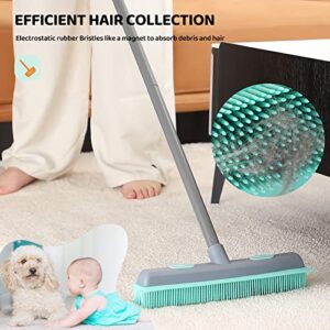 Conliwell Rubber Broom Carpet Rake for Pet Hair, Fur Remover Broom with Squeegee, Portable Detailing Lint Remover Brush, Pet Hair Removal Rubber Broom and Brush for Fluff Carpet, Hardwood Floor