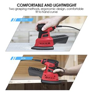 Sander Tool, 200W Electric Hand Sander for Wood & Metal, 12500 RPM Palm Detail Sander, Random Orbit Sanders with 20 Pcs Sanding Paper, Vacuum Dust Collection Box, for Plywood, Paint Dry Walls