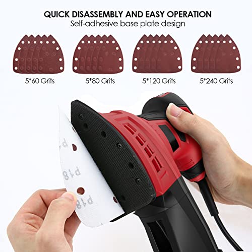 Sander Tool, 200W Electric Hand Sander for Wood & Metal, 12500 RPM Palm Detail Sander, Random Orbit Sanders with 20 Pcs Sanding Paper, Vacuum Dust Collection Box, for Plywood, Paint Dry Walls