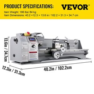 VEVOR Metal Lathe 8.7 x 29.5 Inch/220 x 750MM Mini Metal Lathe 1.1KW Infinitely Variable Speed Mini Lathe Machine LED Screen for Counter Face Turning Driling