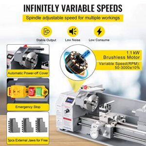 VEVOR Metal Lathe 8.7 x 29.5 Inch/220 x 750MM Mini Metal Lathe 1.1KW Infinitely Variable Speed Mini Lathe Machine LED Screen for Counter Face Turning Driling