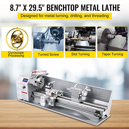 VEVOR Metal Lathe 8.7 x 29.5 Inch/220 x 750MM Mini Metal Lathe 1.1KW Infinitely Variable Speed Mini Lathe Machine LED Screen for Counter Face Turning Driling