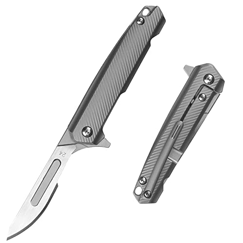 OLITANS AL-T011 Folding Scalpel CNC Titanium Handle Mini Folding Knife #24 Replaceable Blades Pocket Knife Box Open Tools