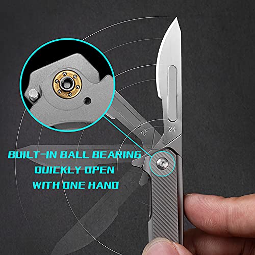 OLITANS AL-T011 Folding Scalpel CNC Titanium Handle Mini Folding Knife #24 Replaceable Blades Pocket Knife Box Open Tools