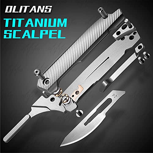 OLITANS AL-T011 Folding Scalpel CNC Titanium Handle Mini Folding Knife #24 Replaceable Blades Pocket Knife Box Open Tools