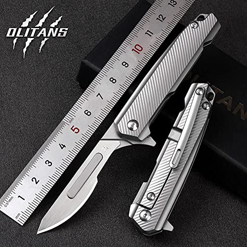 OLITANS AL-T011 Folding Scalpel CNC Titanium Handle Mini Folding Knife #24 Replaceable Blades Pocket Knife Box Open Tools