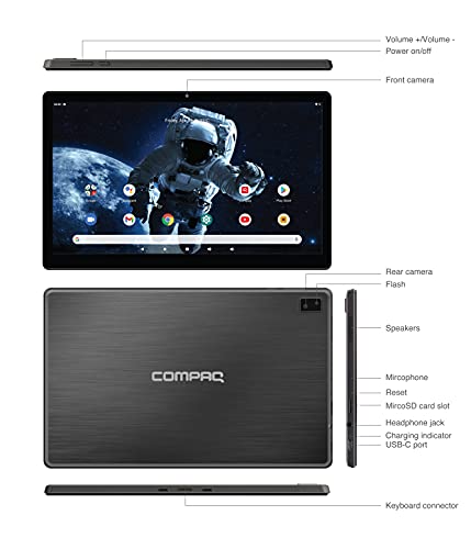 COMPAQ 11.6" 2 in 1 Android 11 Tablet 64GB Storage, 4GB RAM (Brushed Onyx)