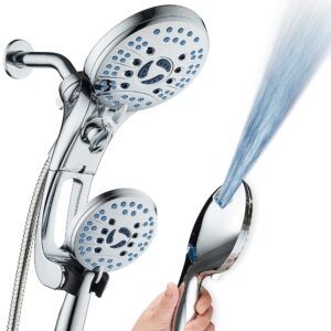 aquacare as-seen-on-tv high pressure handheld/rain 50-mode 3-way shower head combo with adjustable arm - anti-clog nozzles, tub & pet power wash, 6 ft. stainless steel hose, all chrome finish