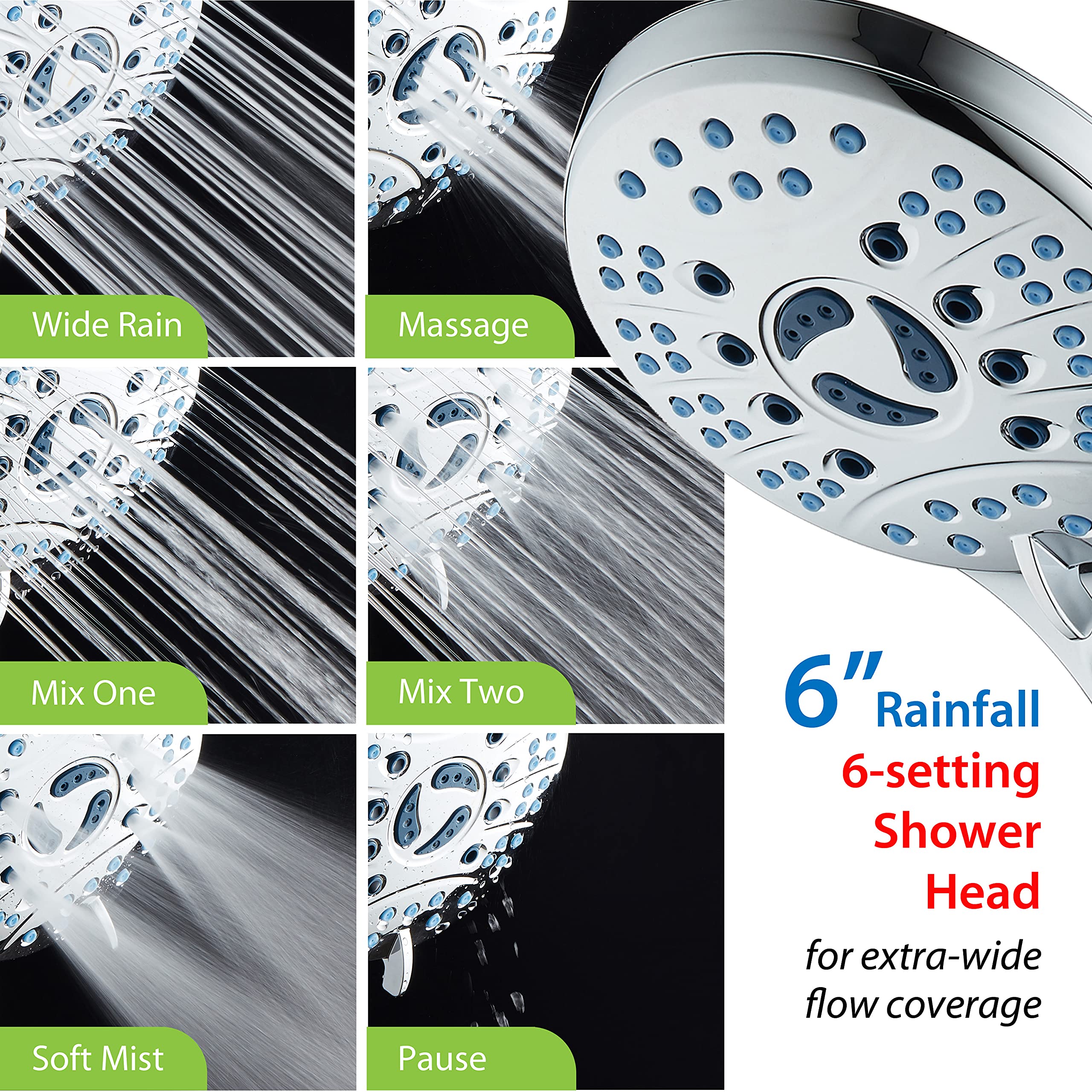 AquaCare As-Seen-On-TV High Pressure Handheld/Rain 50-mode 3-way Shower Head Combo with Adjustable Arm - Anti-clog Nozzles, Tub & Pet Power Wash, 6 ft. Stainless Steel Hose, All Chrome Finish