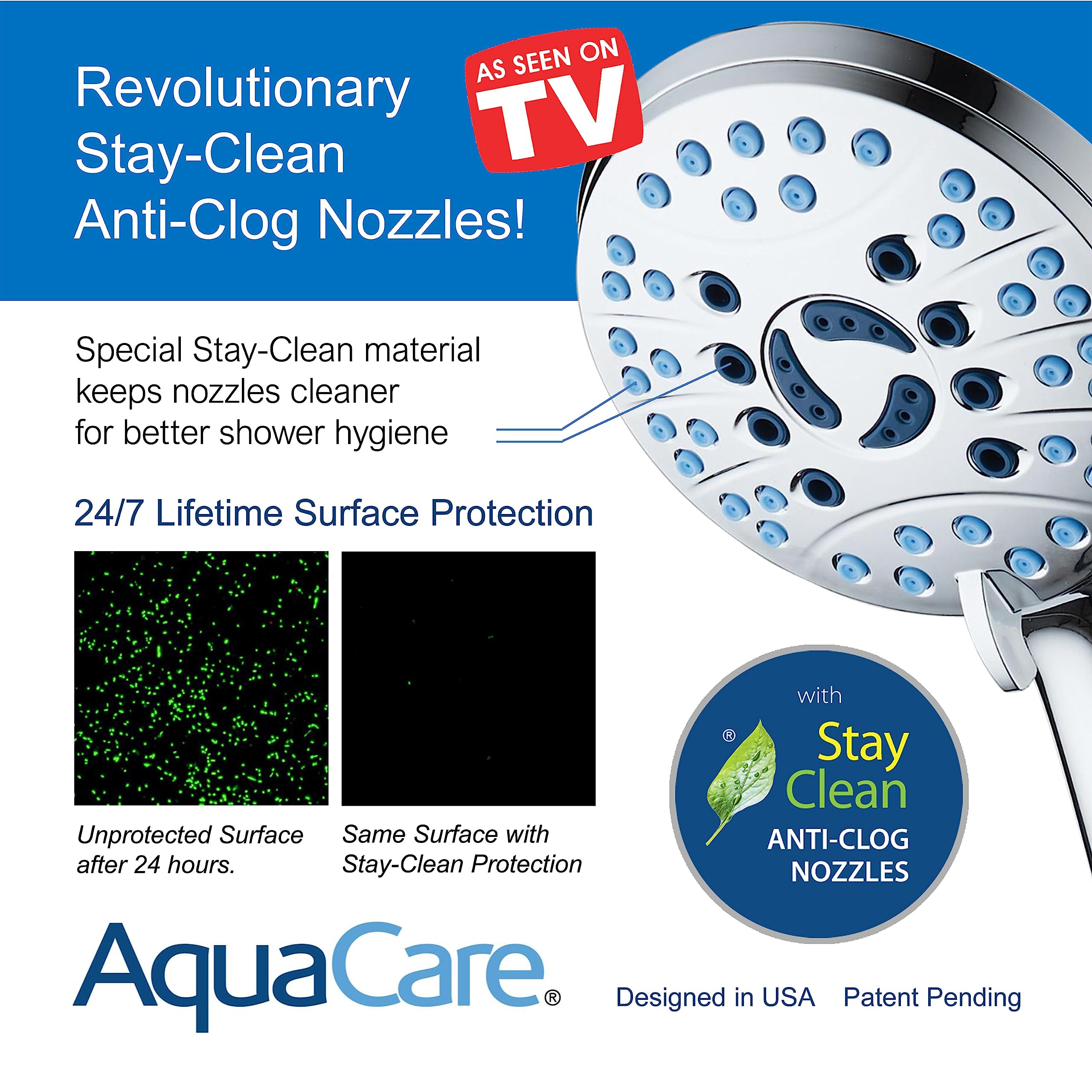 AquaCare As-Seen-On-TV High Pressure Handheld/Rain 50-mode 3-way Shower Head Combo with Adjustable Arm - Anti-clog Nozzles, Tub & Pet Power Wash, 6 ft. Stainless Steel Hose, All Chrome Finish