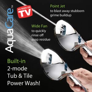 AquaCare As-Seen-On-TV High Pressure Handheld/Rain 50-mode 3-way Shower Head Combo with Adjustable Arm - Anti-clog Nozzles, Tub & Pet Power Wash, 6 ft. Stainless Steel Hose, All Chrome Finish