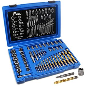 screw extractors, ptstel 49pcs nut removal and drill bit set, multi-spline screw extractors, spiral screws extractors, left hand cobalt drill bits tool kit