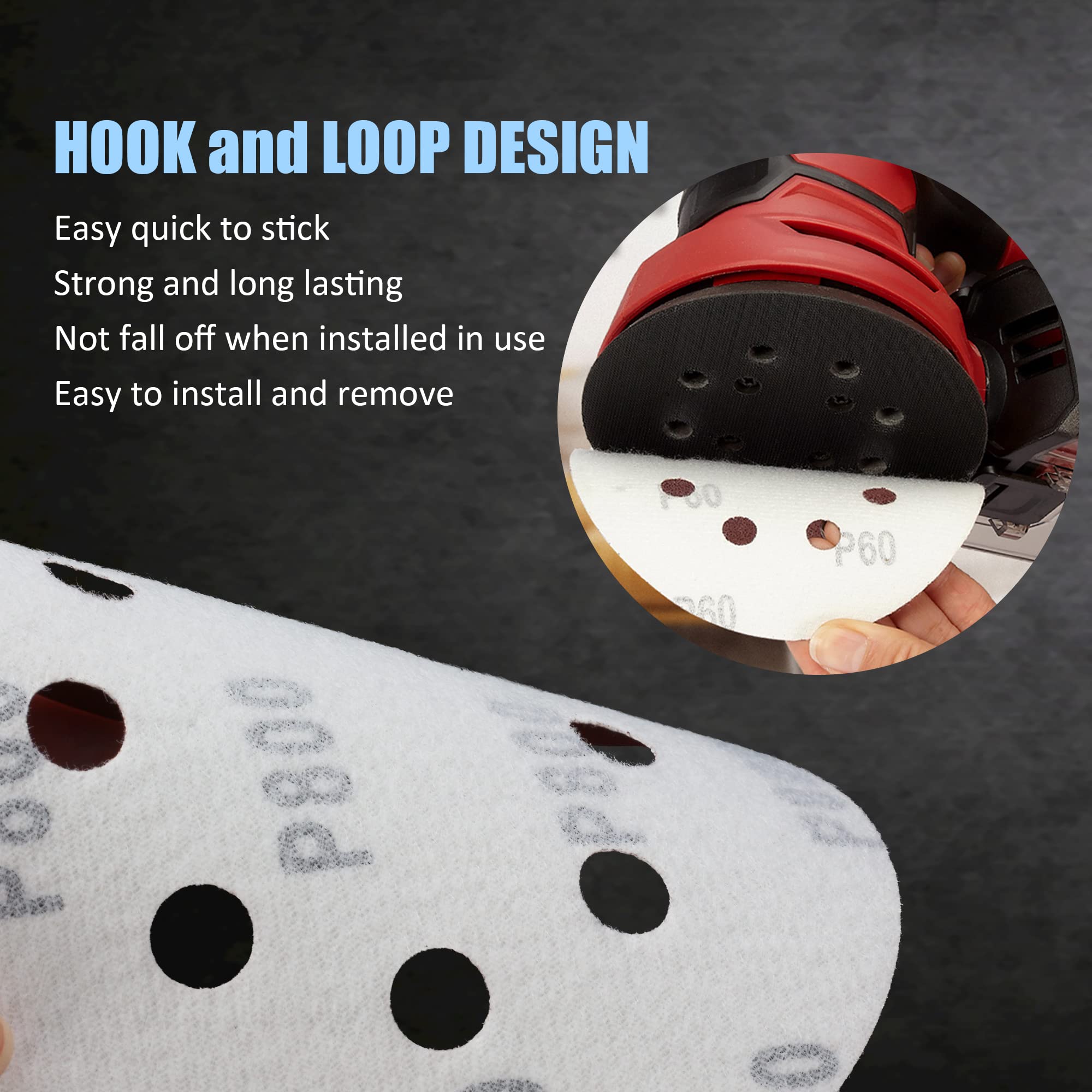 100PCS 5 Inch Sanding Discs 40 60 80 100 120 Rough Sanding Discs Loop 8 Holes Mount by Hook and Loop Sandpaper Orbital Sander(SD001)