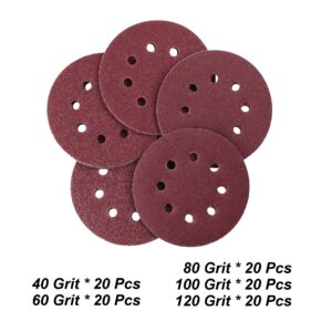 100PCS 5 Inch Sanding Discs 40 60 80 100 120 Rough Sanding Discs Loop 8 Holes Mount by Hook and Loop Sandpaper Orbital Sander(SD001)