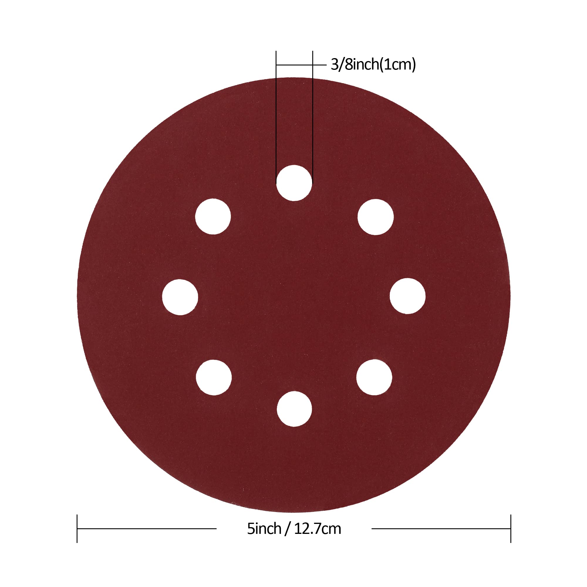 100PCS 5 Inch Sanding Discs 40 60 80 100 120 Rough Sanding Discs Loop 8 Holes Mount by Hook and Loop Sandpaper Orbital Sander(SD001)