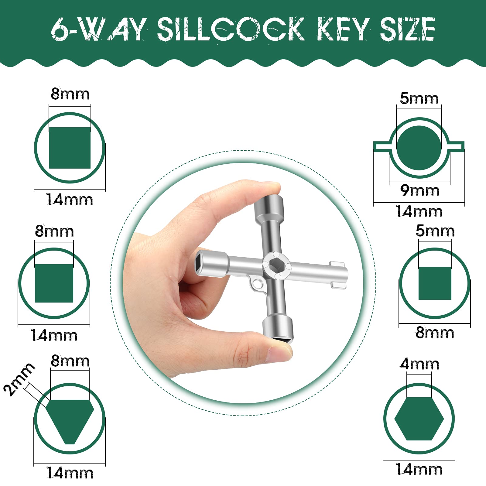 Chumia 4-Way Sillcock Key Wrench, Alloy Steel, 6-Piece Set