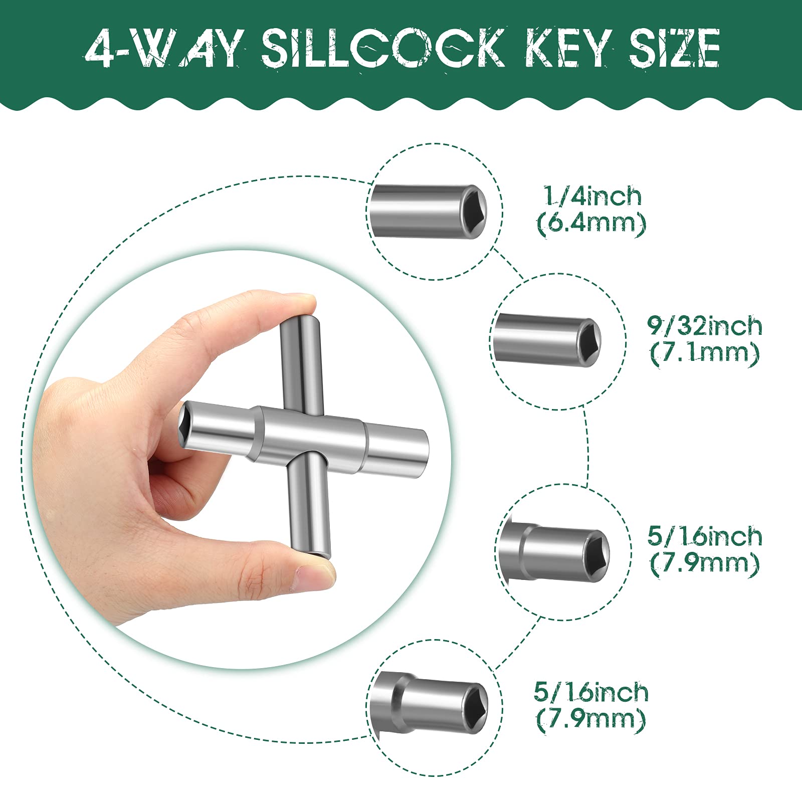 Chumia 4-Way Sillcock Key Wrench, Alloy Steel, 6-Piece Set