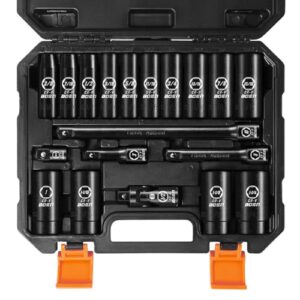 boen 19-piece 1/2" drive deep impact sae socket set, 3/8"-1-1/4", cr-v steel, extensions, joint, adapter - meets ansi