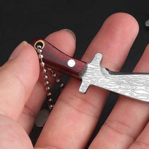 Ruksifg Mini Knives Set 2Pcs Damascus Pocket Knife Set with Sheath for Box Cutter Keychain Pendant Decoration