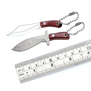 Ruksifg Mini Knives Set 2Pcs Damascus Pocket Knife Set with Sheath for Box Cutter Keychain Pendant Decoration