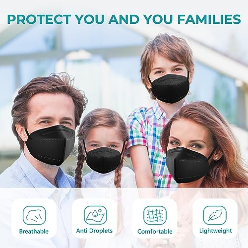 TOPMAX KN95 Face Masks 50 Pack 5-Ply Breathable Filter Efficiency≥95% Protective Cup Dust Disposable Masks Against PM2.5 Black