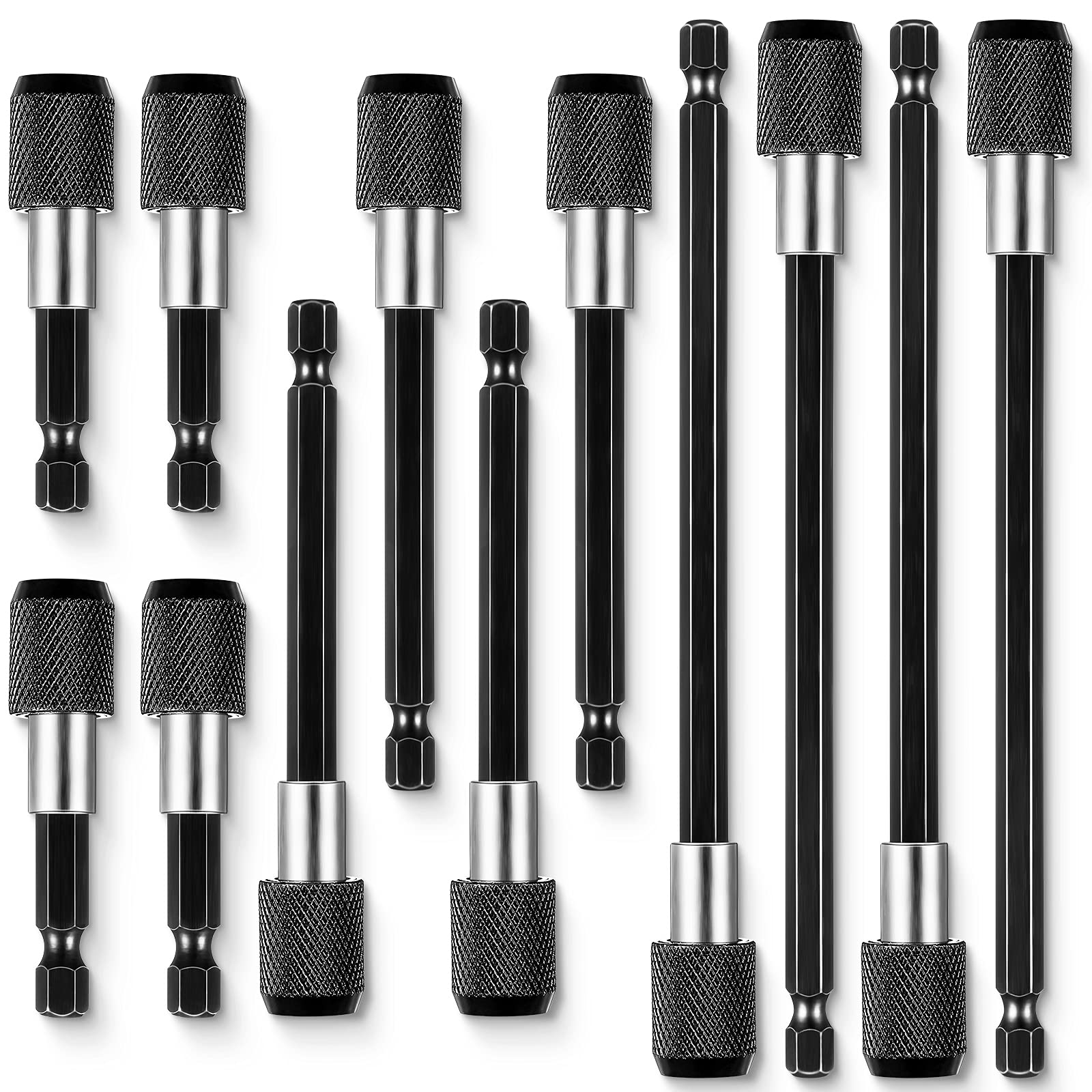 12 Pieces Drill Bit Extender Drill Bit Extension, Bit Holder For Impact Driver, Extension Bits for Drill Quick Release Extension, Socket Screwdriver Bit Holder Magnetic Extension Adapter Set