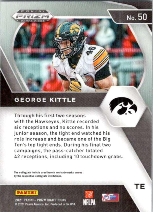 2021 Panini Prizm Draft Picks #50 George Kittle Iowa Hawkeyes Football Trading Card