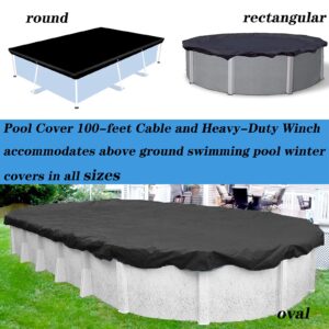 Pool Cover 100’ Cable & Winch - Pool Cover Cable and Ratchet for Securing Above Ground Swimming Pool Covers