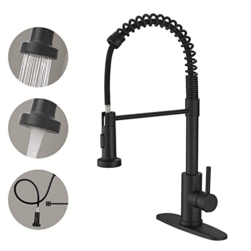 VOTON Kitchen Faucets with Pull Down Sprayer Matte Black Sink Faucet Stainless Steel Commercial Spring Pull Out Farmhouse faucets for Camper Laundry Utility Rv Bar Sink Faucet