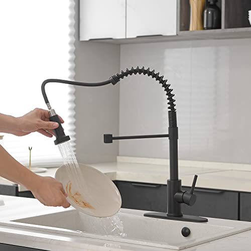 VOTON Kitchen Faucets with Pull Down Sprayer Matte Black Sink Faucet Stainless Steel Commercial Spring Pull Out Farmhouse faucets for Camper Laundry Utility Rv Bar Sink Faucet