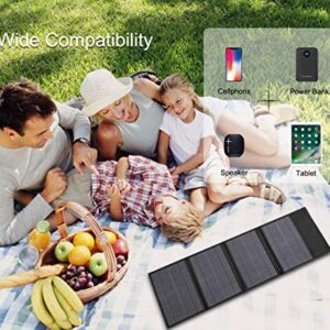 30W Portable Solar Panel, Folding Camping Solar Panel Mobile Charger, DC 12V, USB 2.0 5V, USB3.0 9V Compatible with Solar Generators Power Stations for Camping, Cell Phone, Tablet, RV, Hiking (Black)