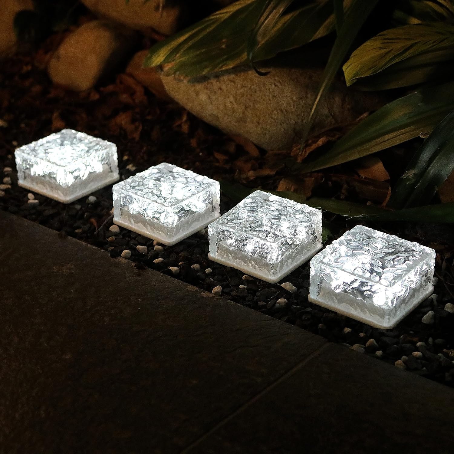 Solar Lights Outdoor Waterproof LED Rock Lights Brick Lights Pavers Lights Landscaping Lights for Garden, Patio, Pathway, Yard Decor 4x4 Size (White 4Pack)