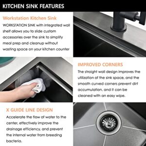 15 Inch Bar Sink Drop In Workstation - HACHENL 15x15 Inch Small Bar Prep Sink Drop in Topmount Kitchen Sink Black 16 Gauge Stainless Steel Single Bowl Outdoor or Bar Sink With Grid&Drain&Cutting Board