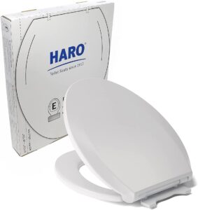 haro | elongated toilet seat | slow-close-seat | heavy-duty up to 550 lbs, quick-release & easy clean, fast-fix-hinge, no-slip bumpers, white | advanced (pp) | 18.5" x 14.5" x 2.32"